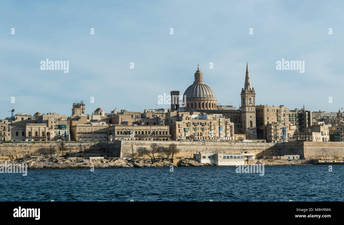 Night and day view of Valletta from Sliema Malta Stock Photo - Alamy