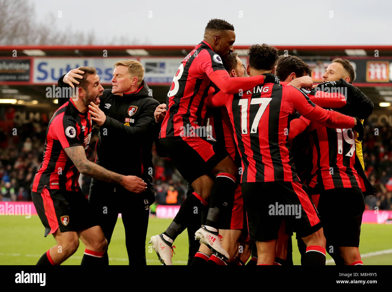 AFC Bournemouth players celebrate after AFC Bournemouth's Junior ...