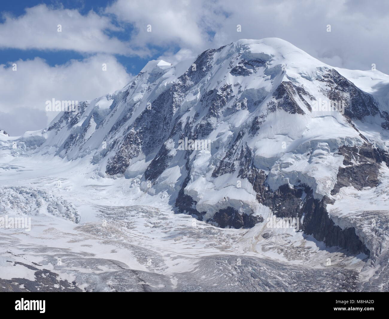 Lyskamm at Monte Rosa massif, landscape of swiss alpine mountain range ...