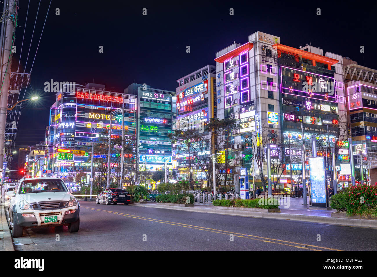 Changwon, South Korea - March 13, 2018 : Night view of Sangnam ...