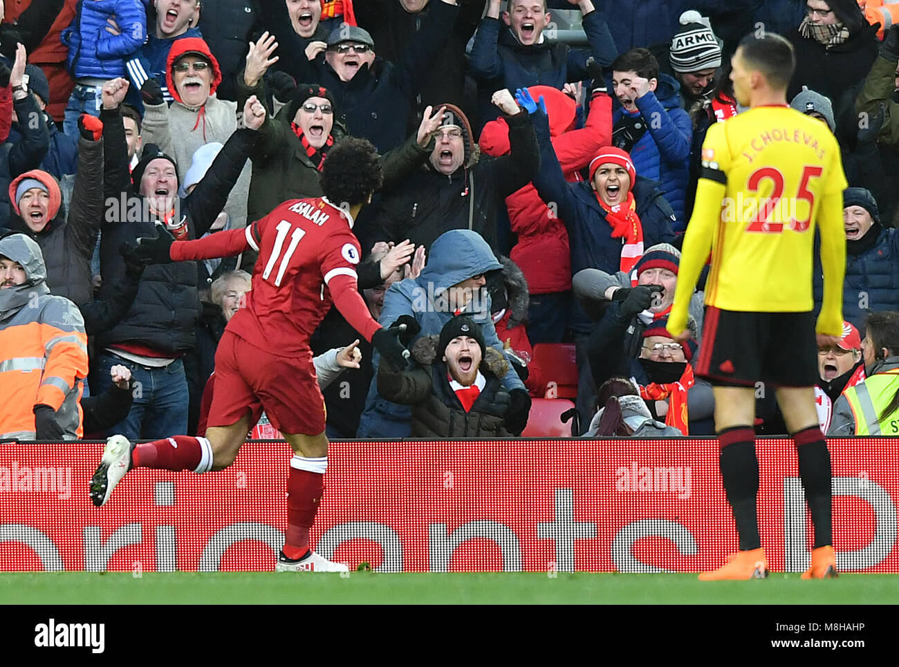 Liverpool's Mohamed Salah celebrates scoring the games first goal ...