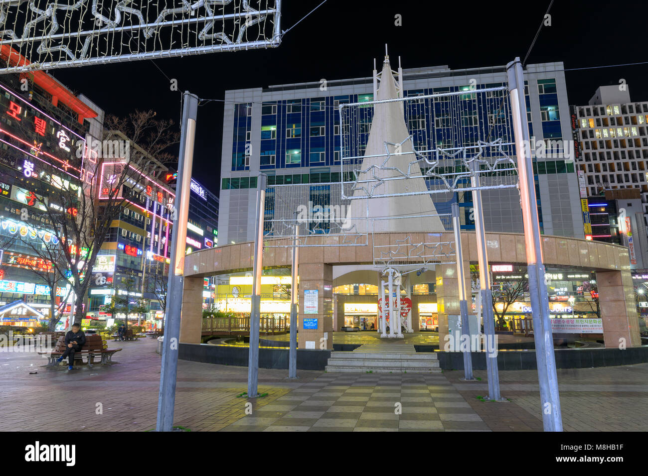 Changwon, South Korea - March 13, 2018 : Night view of Sangnam Fountain ...