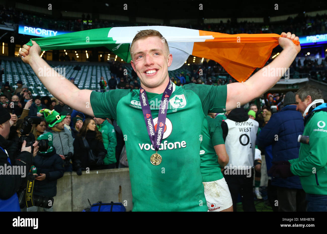 Ireland's Dan Leavy celebrates winning the grand slam during the ...