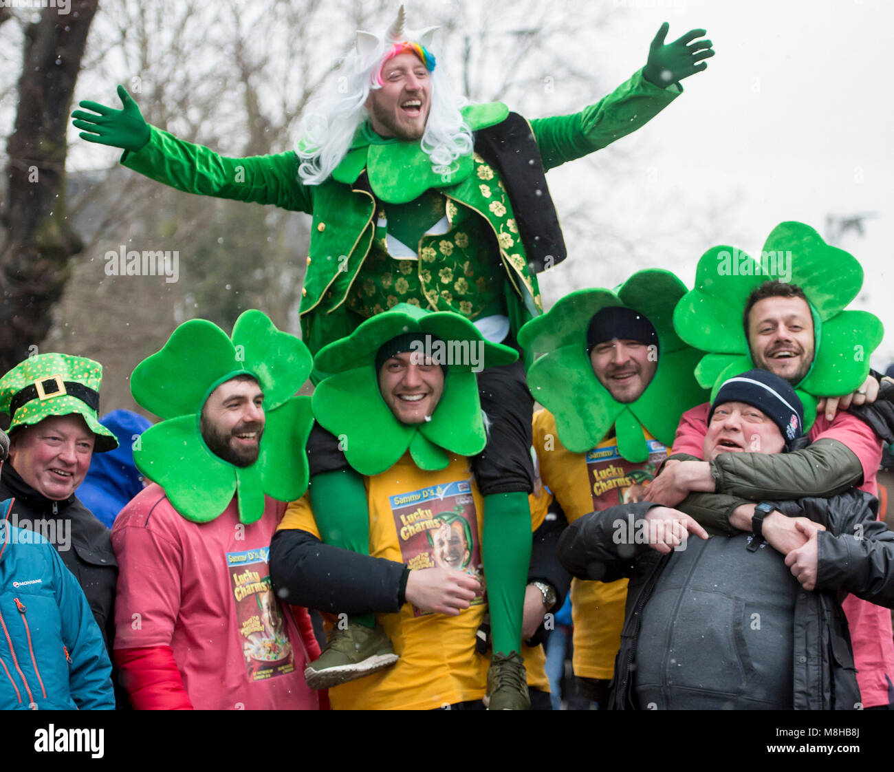 Irish fans celebrate in Twickenham, London, after the Six Nations rugby ...