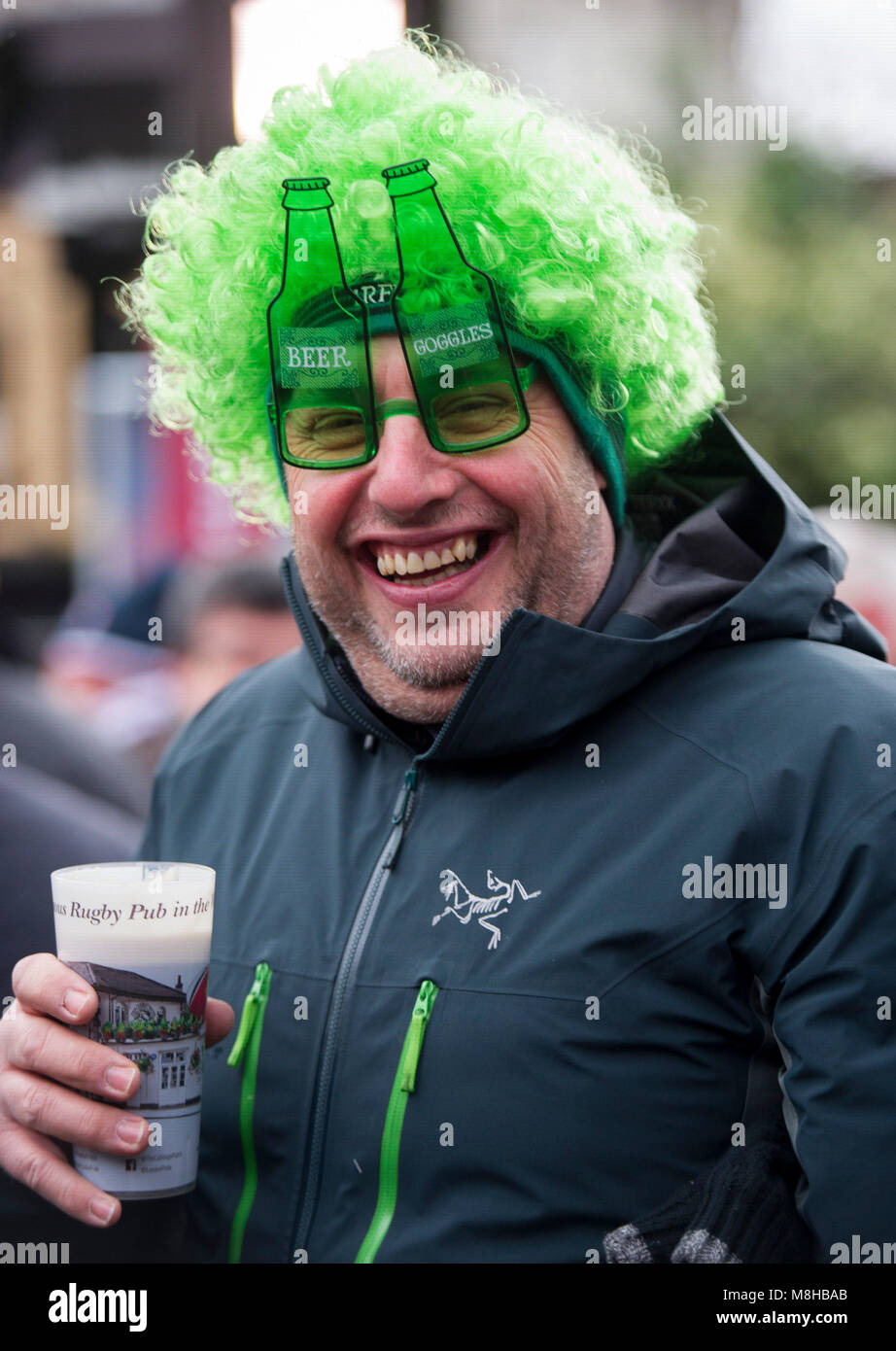 Irish fans celebrate at Twickenham, London, after the Six Nations rugby ...