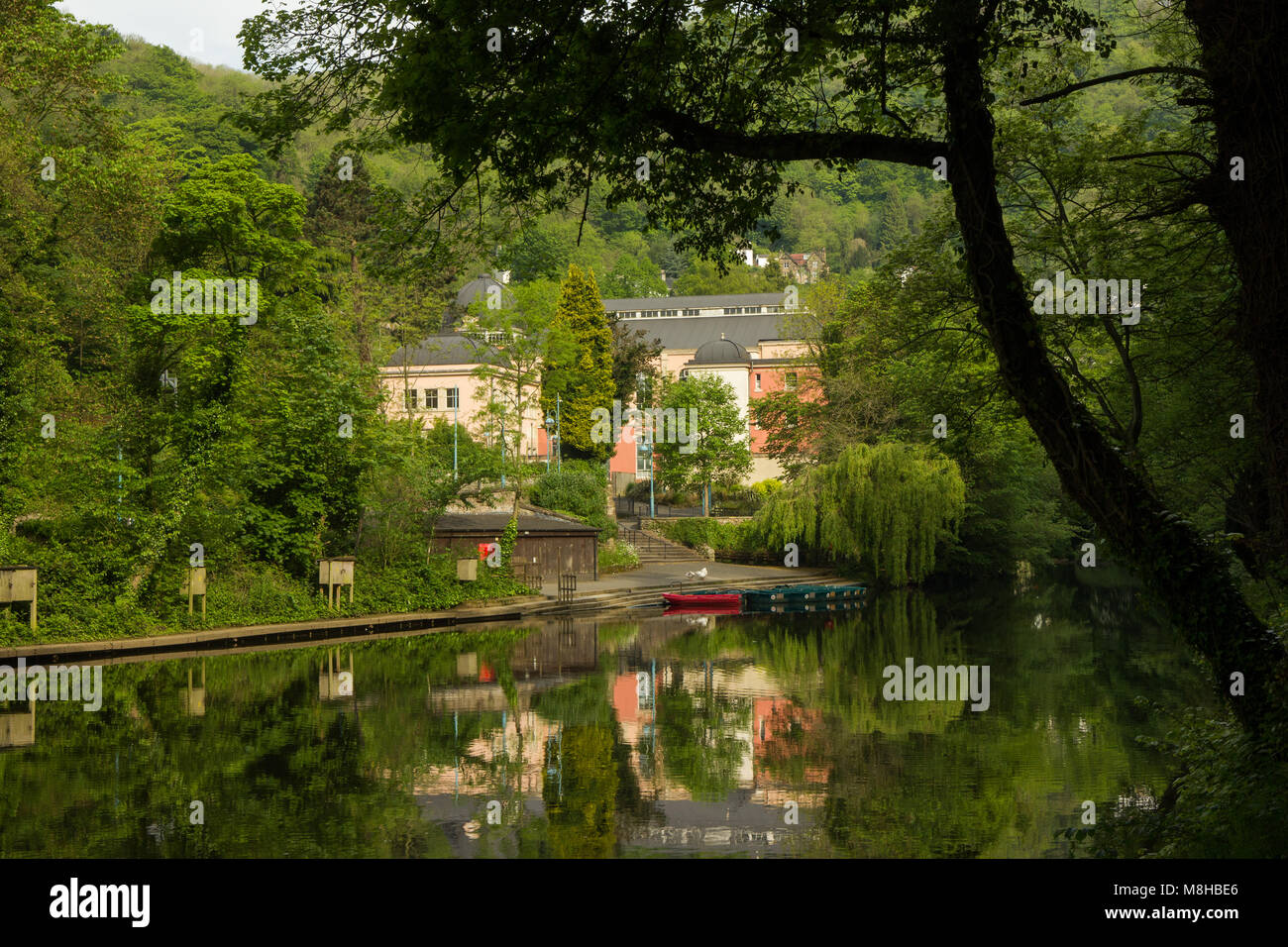Riverside view of the coal mining museum in Matlock Bath, Derbyshire ...