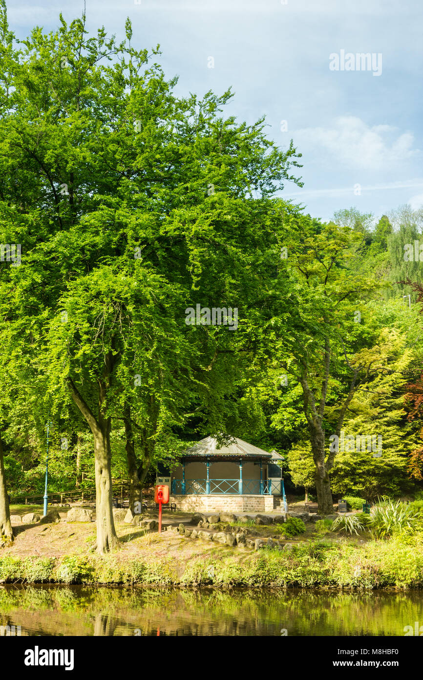 View of Matlock Bath band stand in park from across river. Derbyshire ...