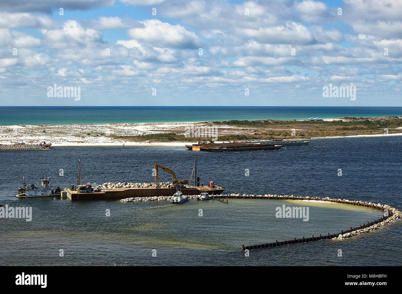 Construction work in the coastal water creating an inlet Stock Photo ...