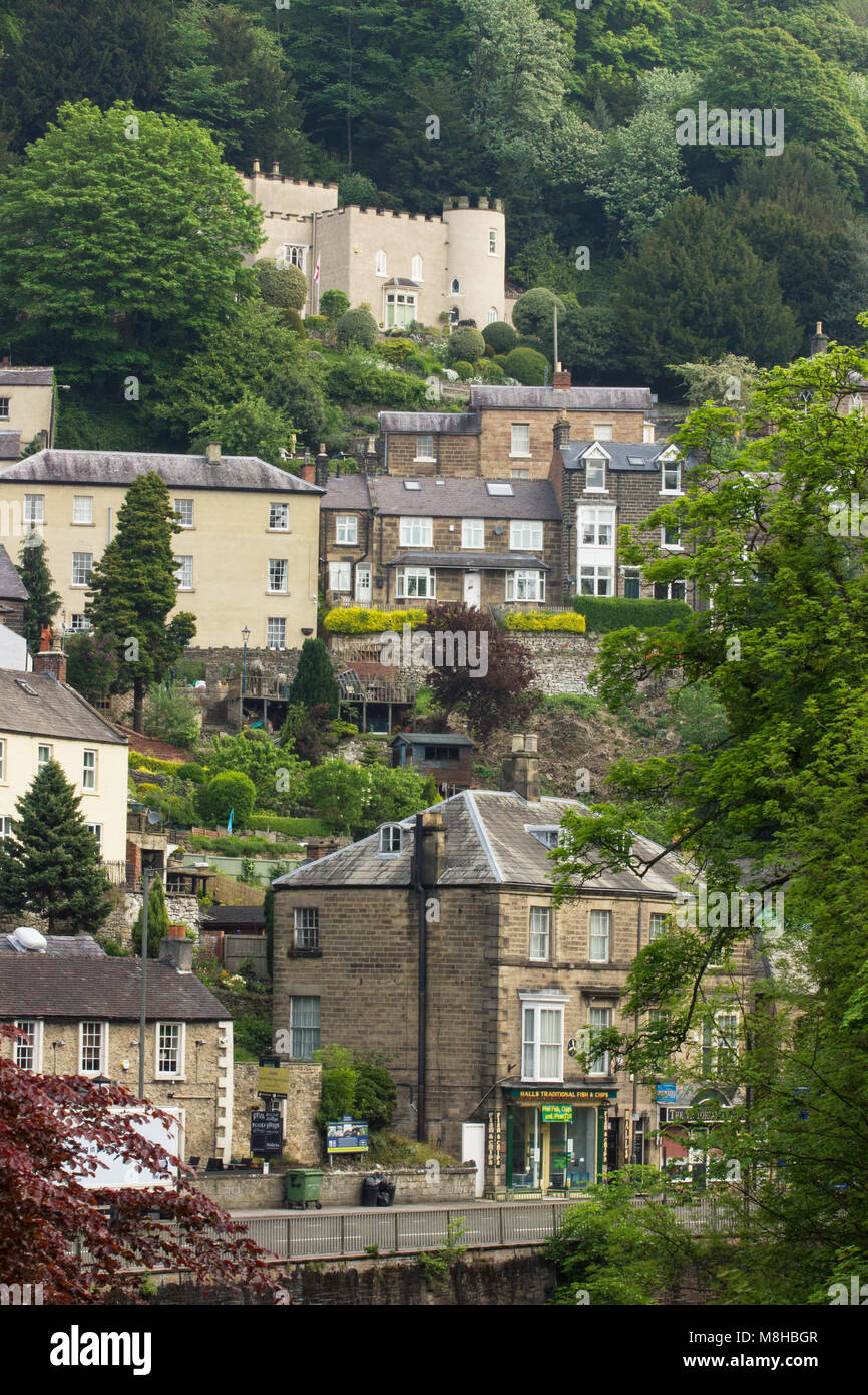 View of Matlock bath including castle. Derbyshire Stock Photo - Alamy