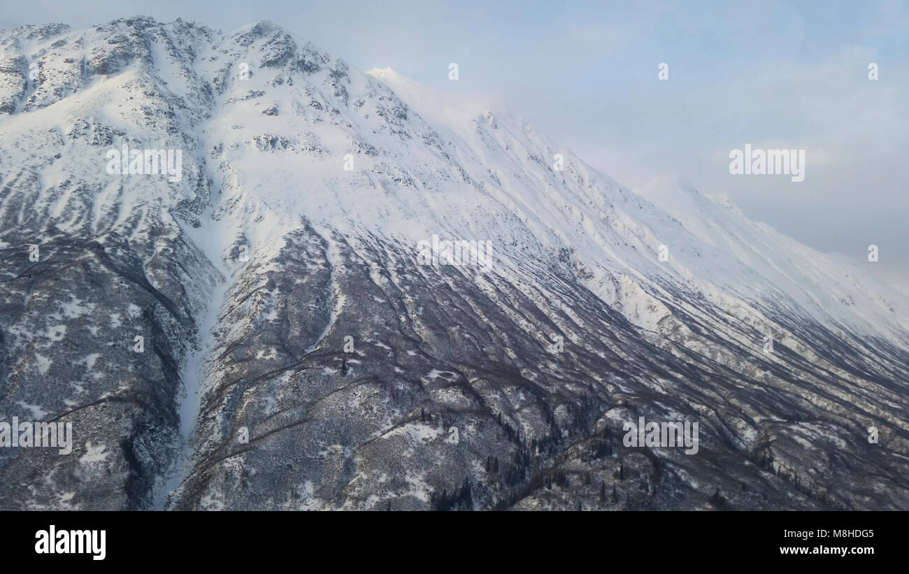 Lake Clark Pass. An aerial view of the snowy mountains around Lake ...