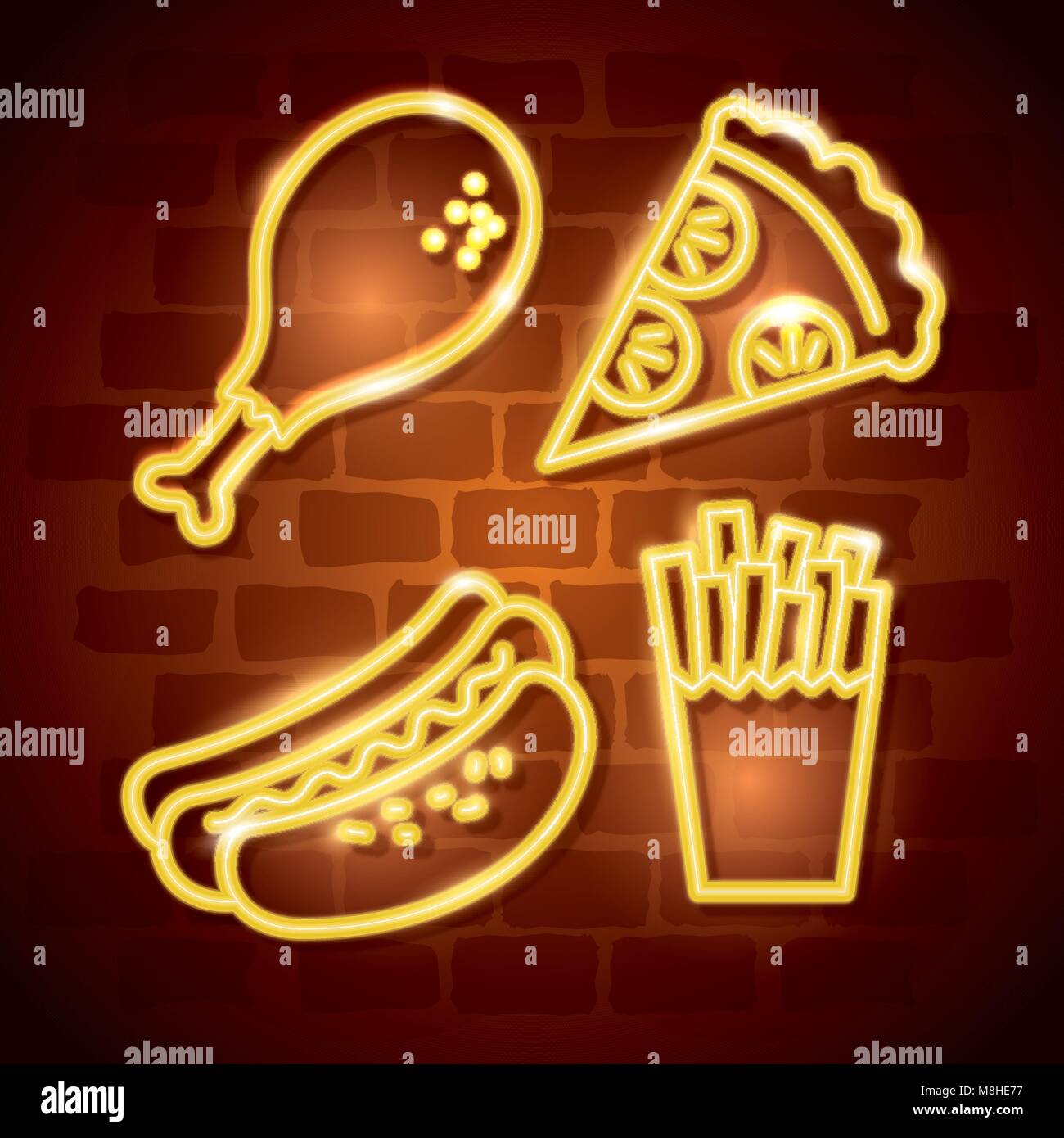 fast food neon label vector illustration design Stock Vector Image ...