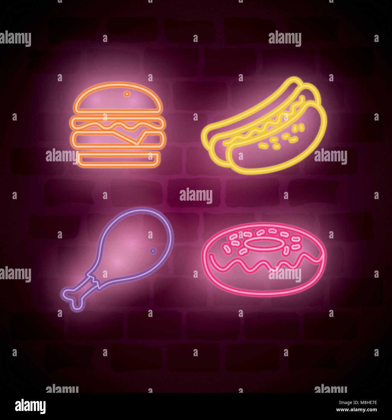fast food neon label vector illustration design Stock Vector Image ...