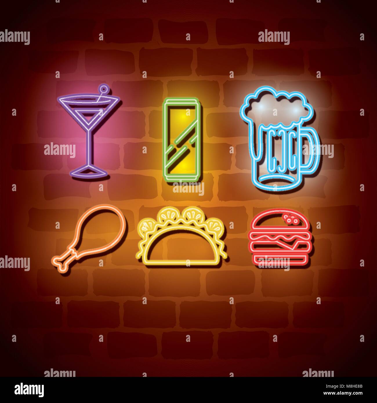 fast food neon label vector illustration design Stock Vector Image ...