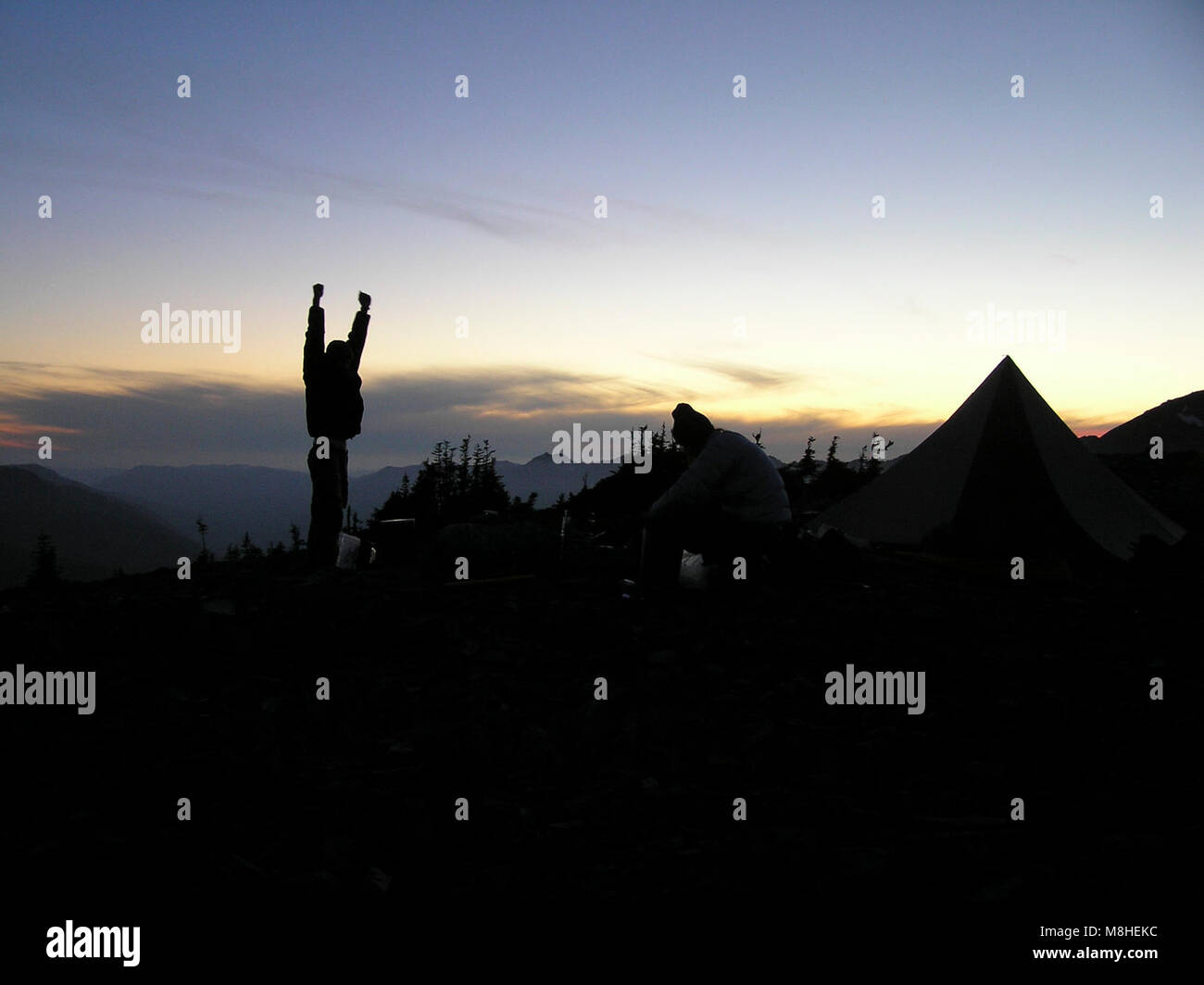 people sunset scenic tents summit Stock Photo - Alamy