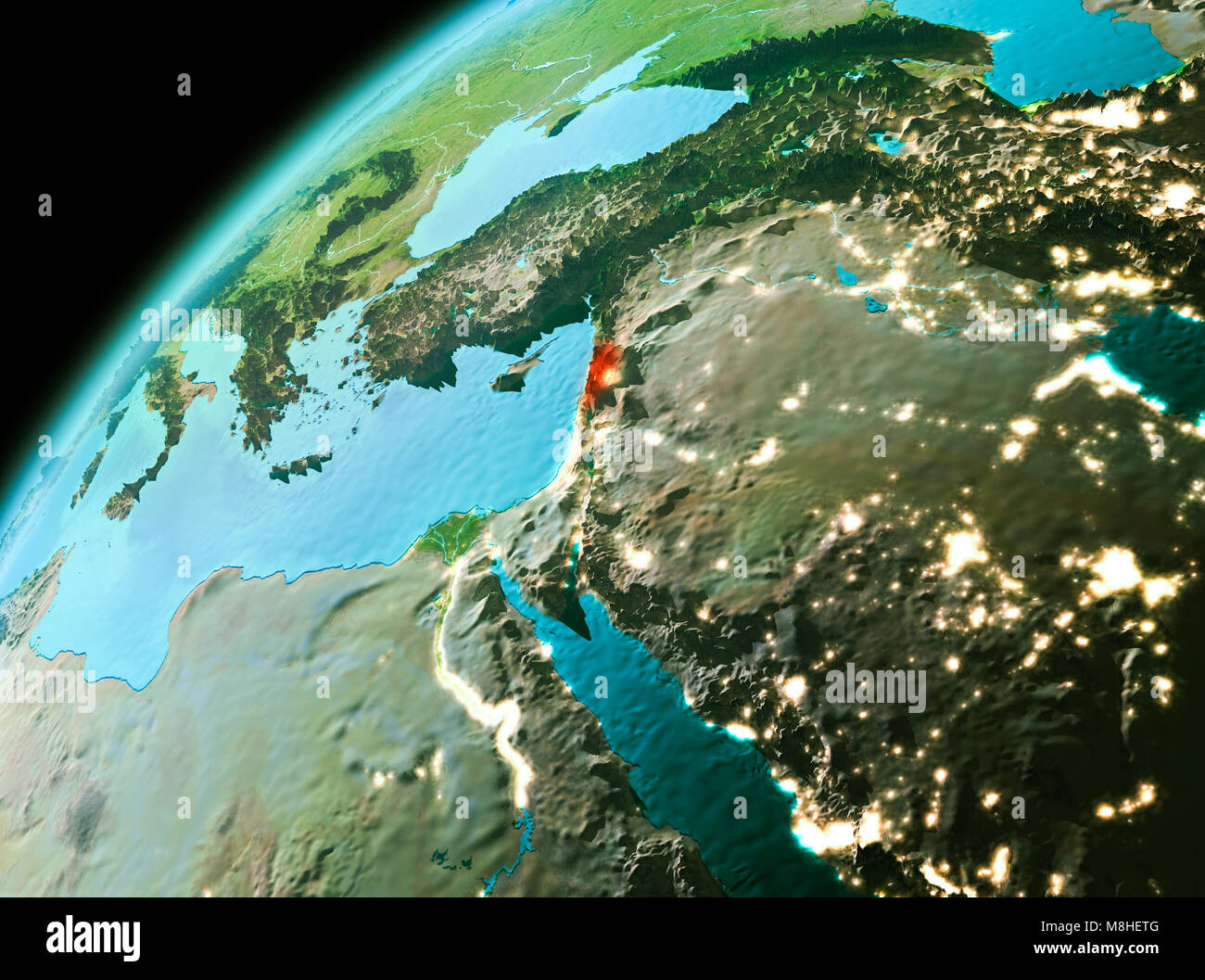 Evening over Lebanon as seen from space on planet Earth. 3D ...