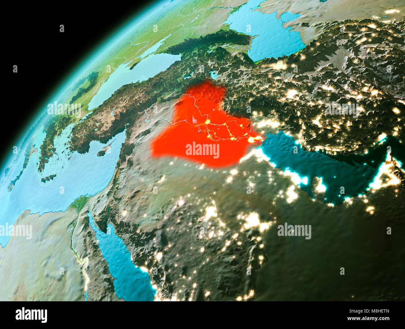 Evening over Iraq as seen from space on planet Earth. 3D illustration ...