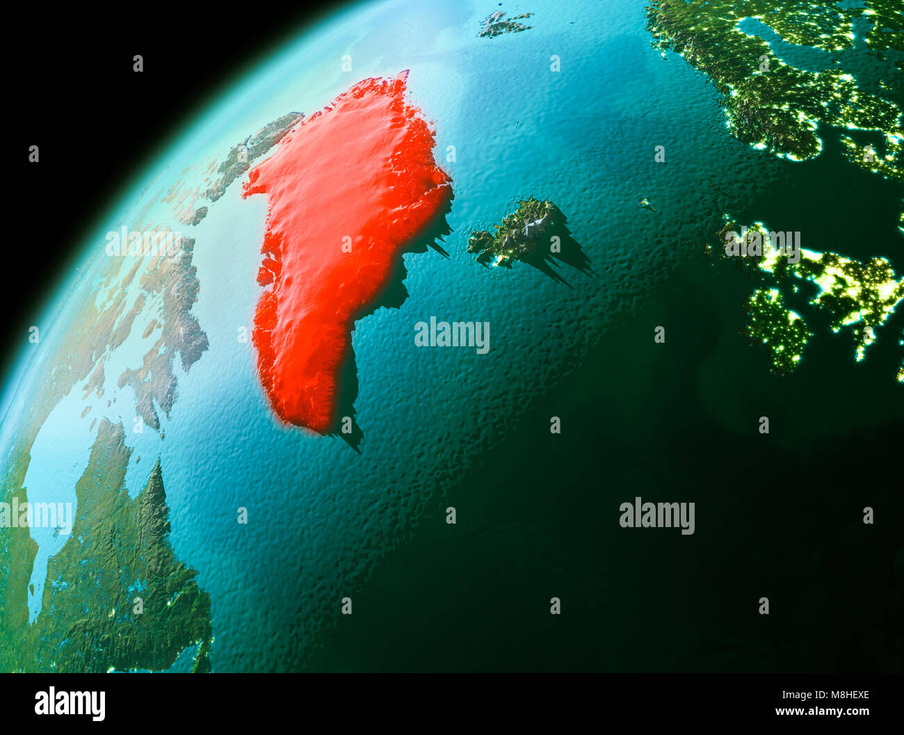 Evening over Greenland as seen from space on planet Earth. 3D ...