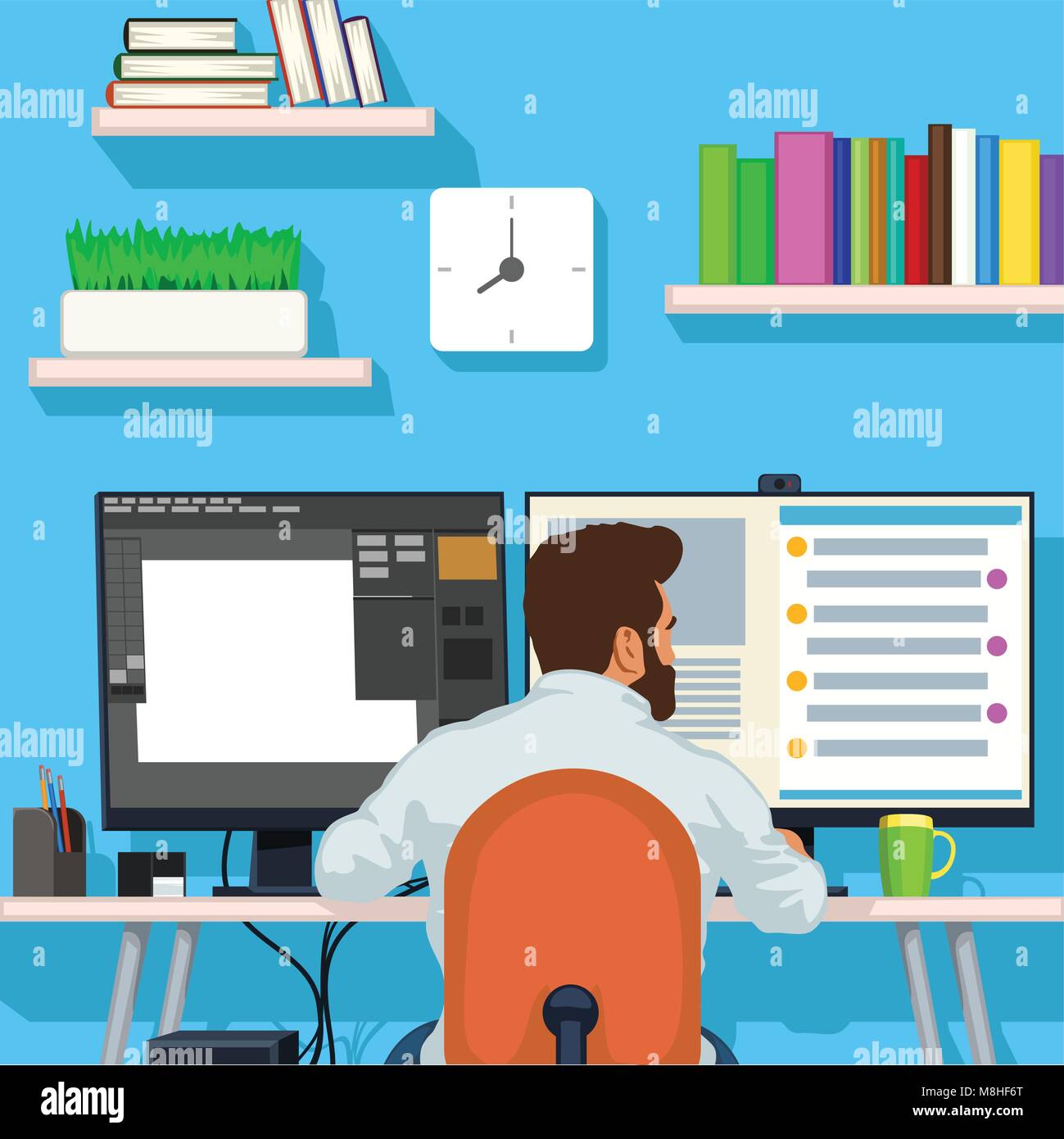 Man using computer back view Stock Vector Images - Alamy