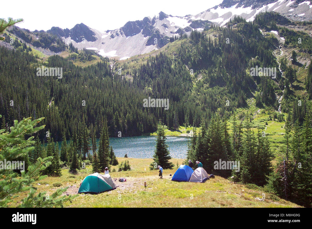 tents backcountry subalpine lake summer Stock Photo - Alamy