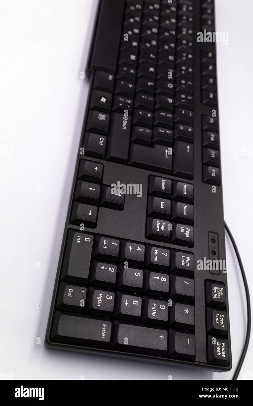 Top view of Full size wireless desktop computer keyboard isolated on ...