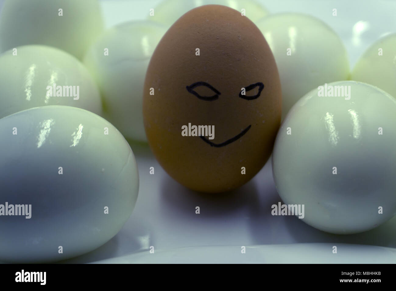 eight brown eggs with faces drawn arranged in carton Stock Photo - Alamy