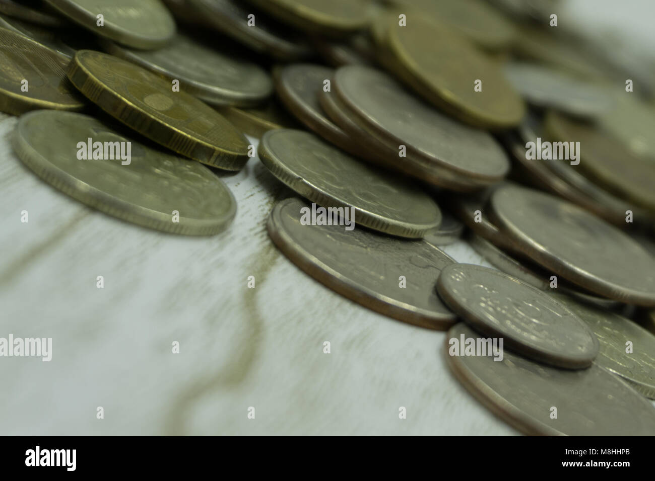 Yellow russian penny coins trifle wealth symbol Stock Photo - Alamy