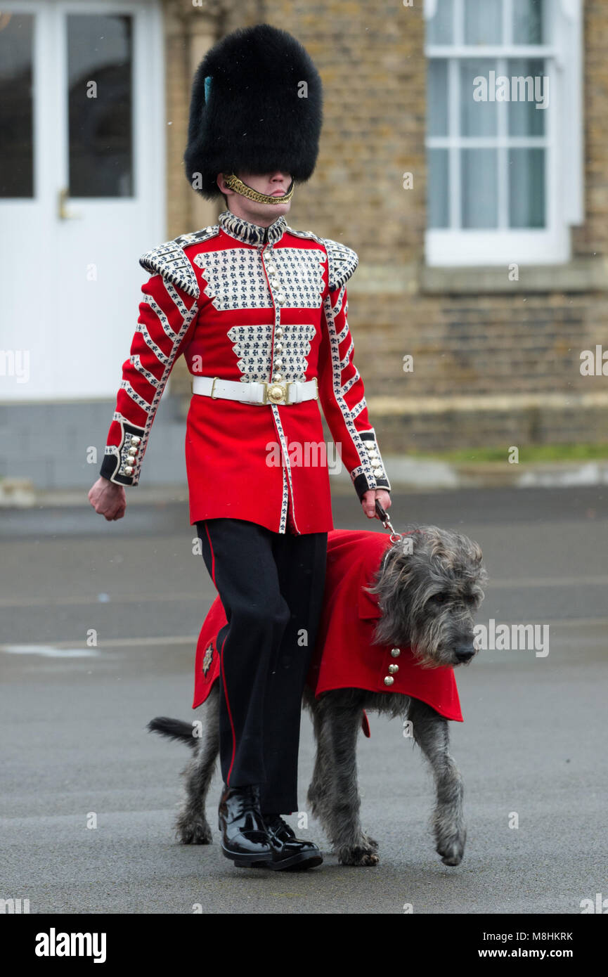 London, UK, 17 Mar 2018. Irish Guards drummer Adrian Cathcart with ...
