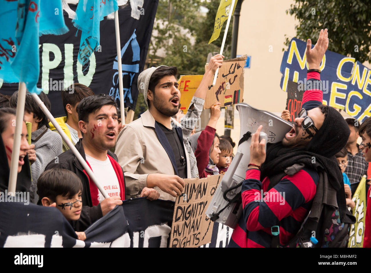 Refugees and migrants protest against EU's migration policy and demand ...