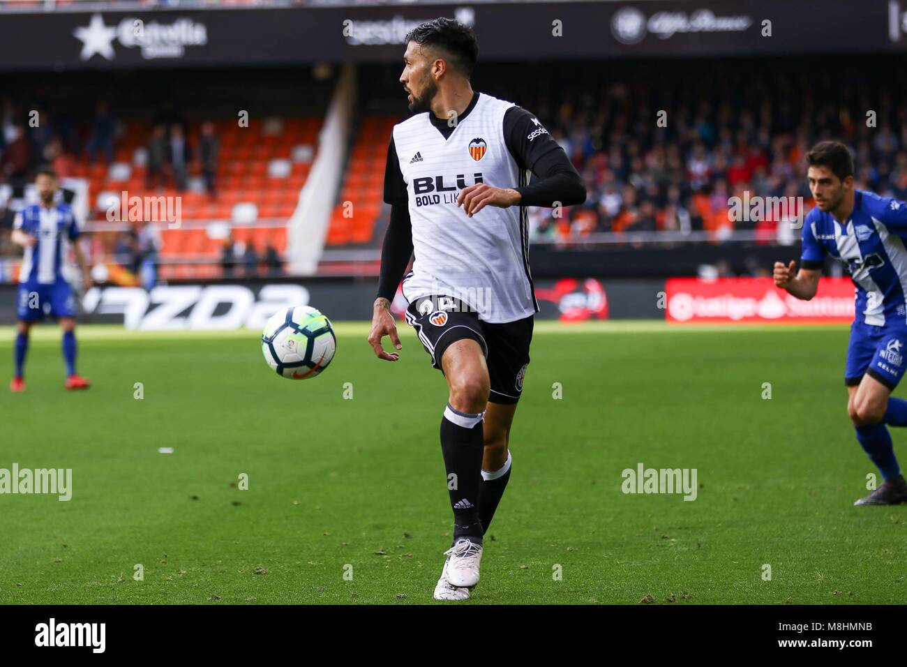 Garay of Valencia during the Santander League (La Liga) match played at ...