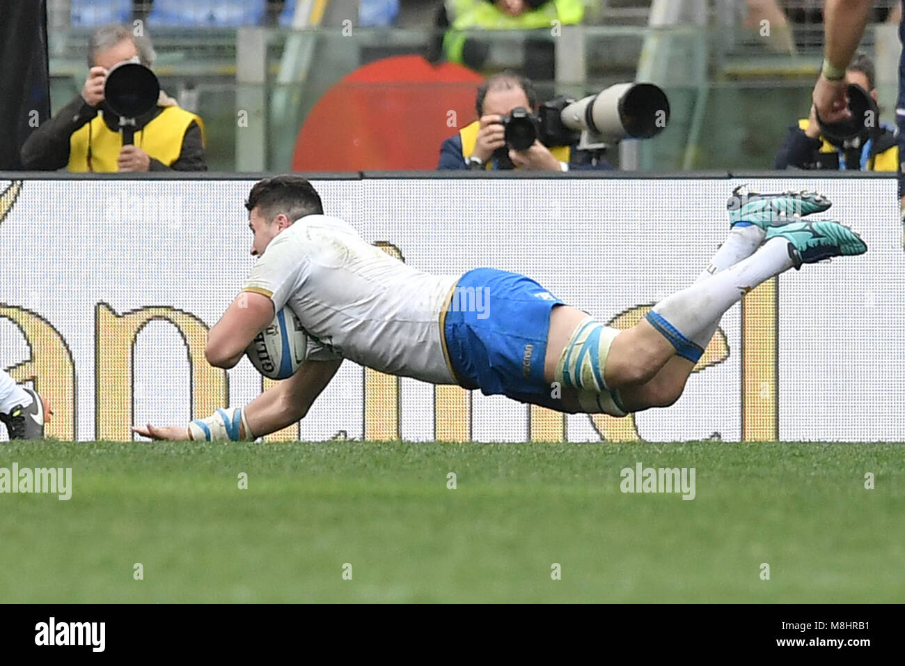 Try of Sebastian Negri Italy Roma 17-03-2018, Stadio Olimpico Rugby 6 ...