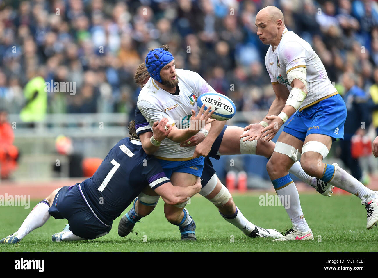 Hamish Watson Scotland, Dean Budd, Sergio Parisse Italy Roma 17/03/2018 ...