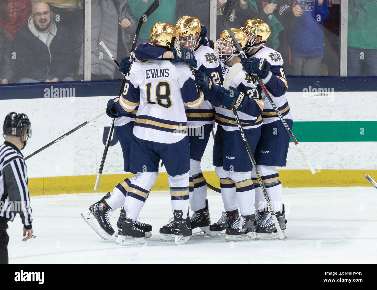 South Bend, Indiana, USA. 17th Mar, 2018. Notre Dame players celebrate ...