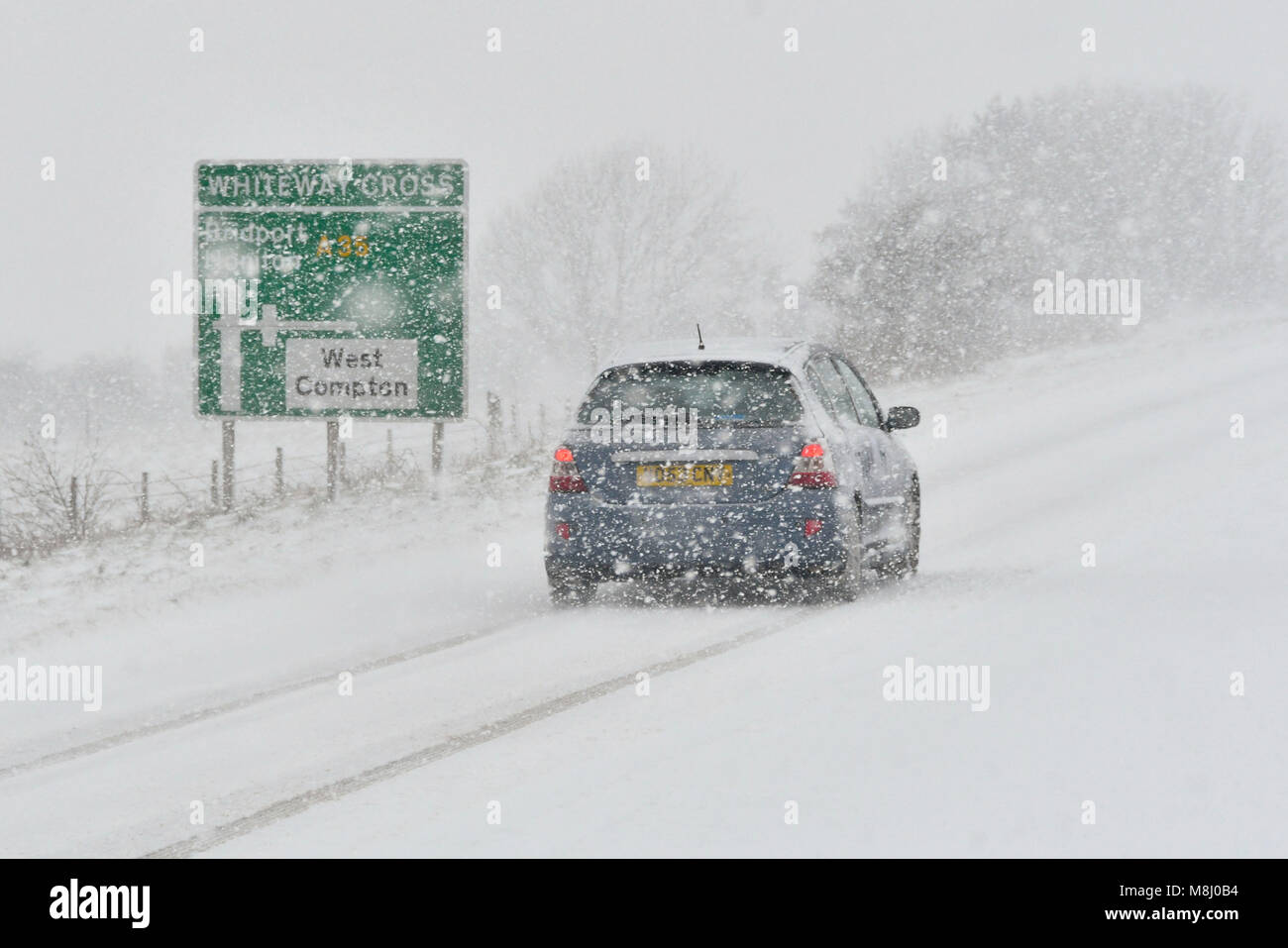 Long Bredy, Dorset, UK. 18th March 2018. UK Weather. Blizzard ...