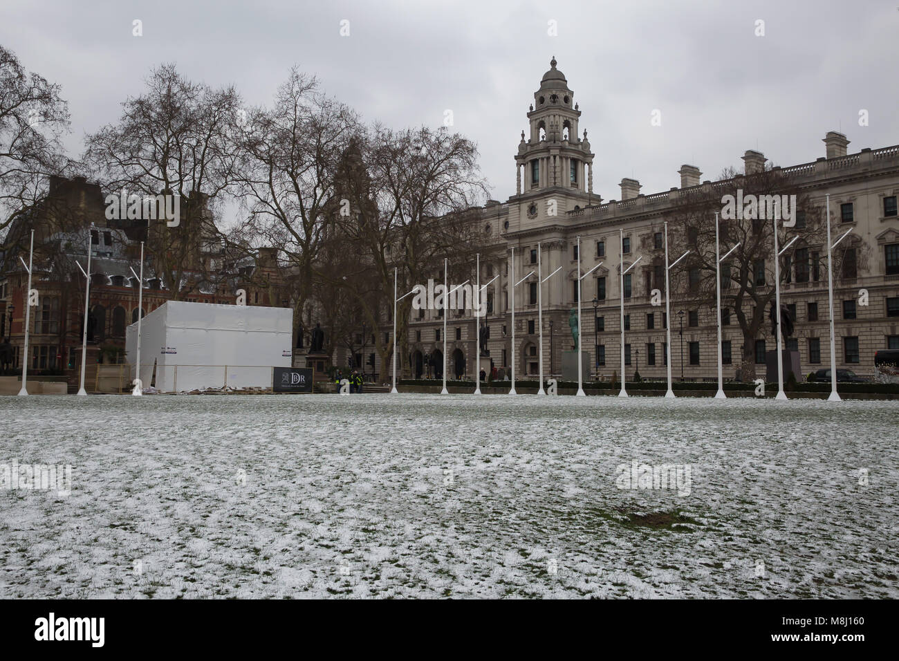 London,UK,18th March 2018,Cold and chilly with Snow in Parliament ...