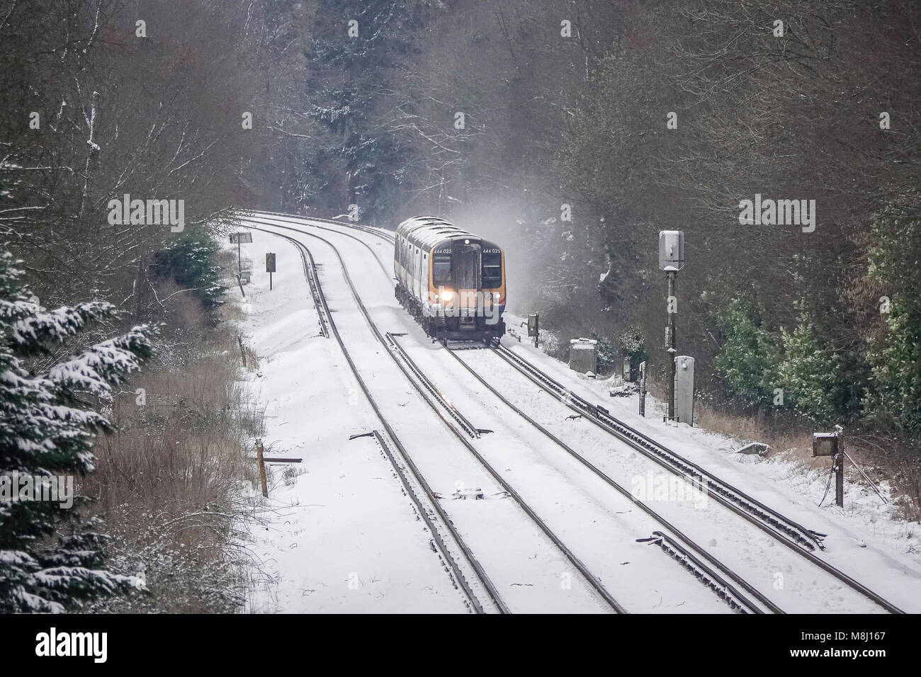 Station Lane, Godalming. 18th March 2018. Heavy snowfall across the ...