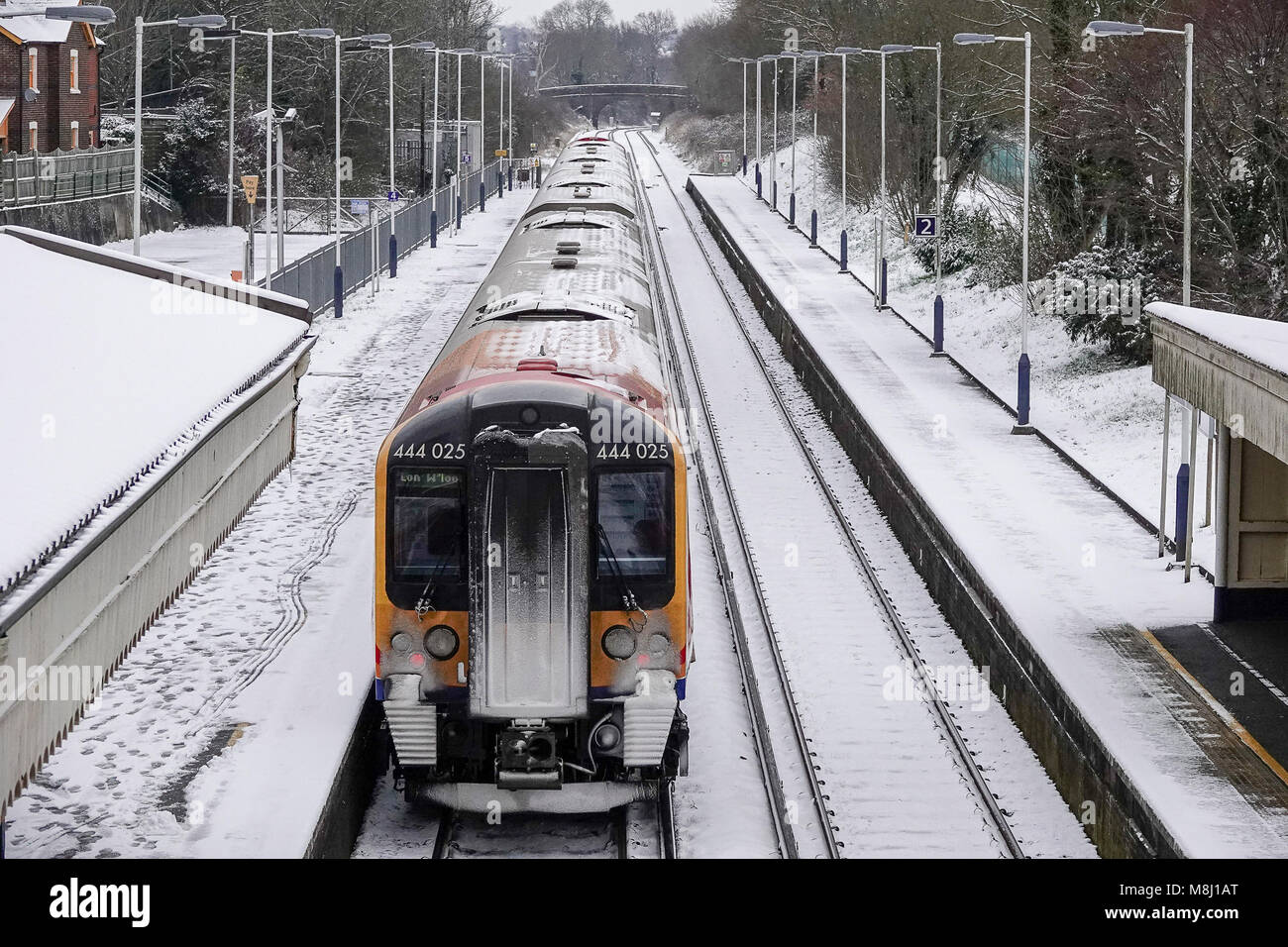 Station Lane, Godalming. 18th March 2018. Heavy snowfall across the ...