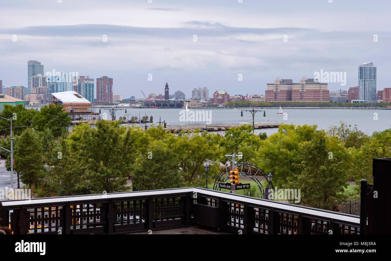 the Hudson River and Hoboken, New Jersey from the Highline Park in ...