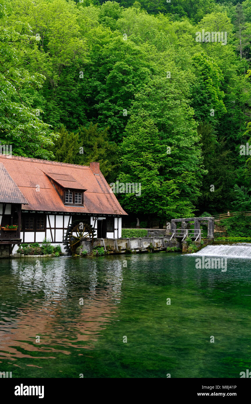 Blaubeuren: Historic hammer mill at the Blautopf (karstic spring at the ...