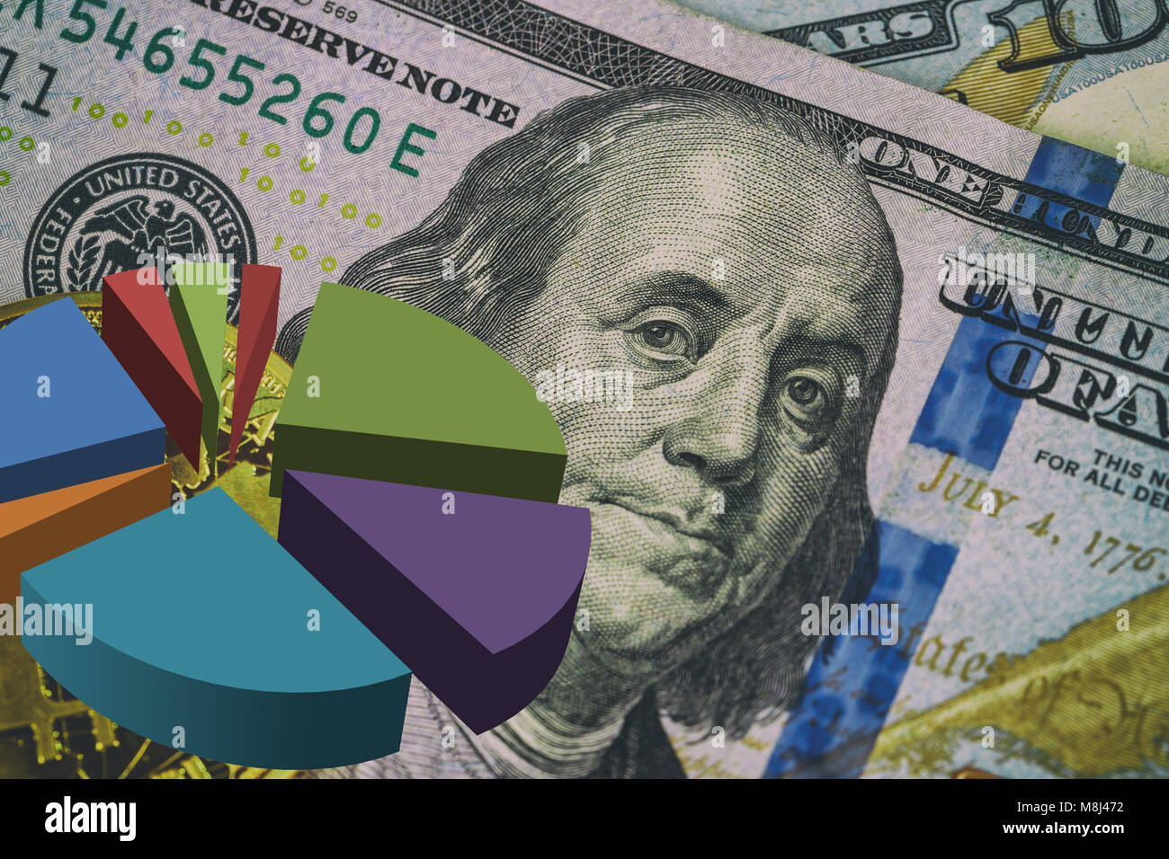 Pile of money dollar bills and a red arrow up. The growth of the ...