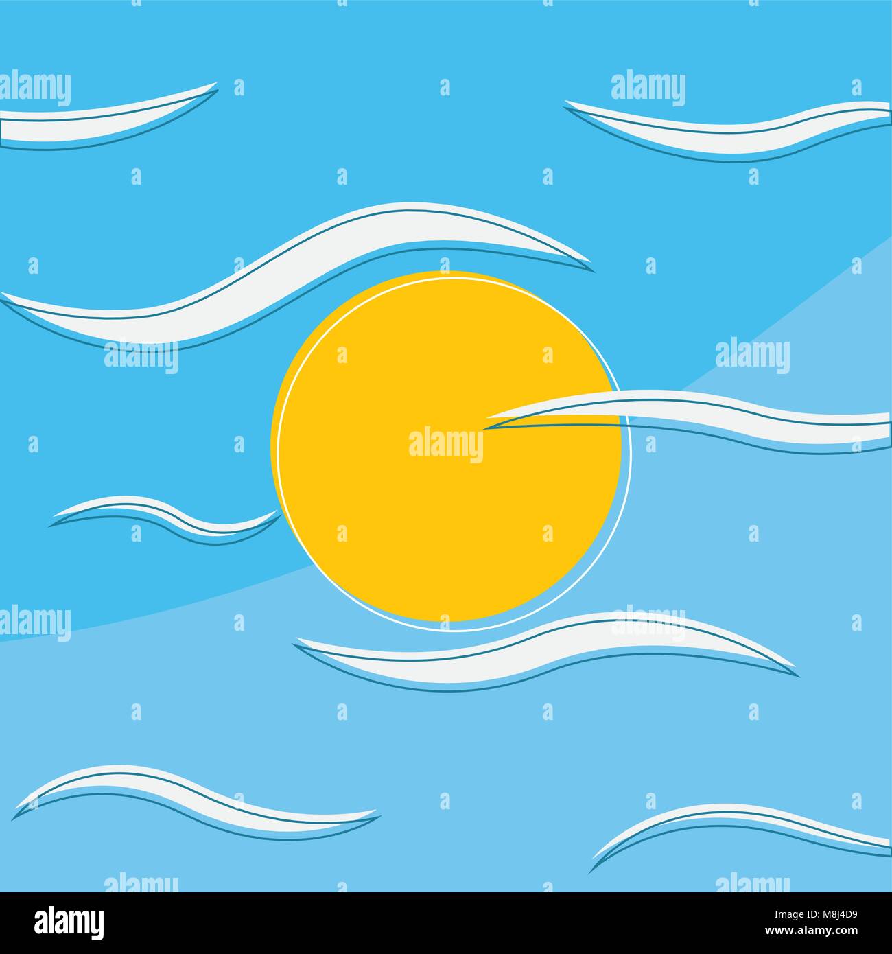 Design of a sky with sun and clouds, colorful design vector ...