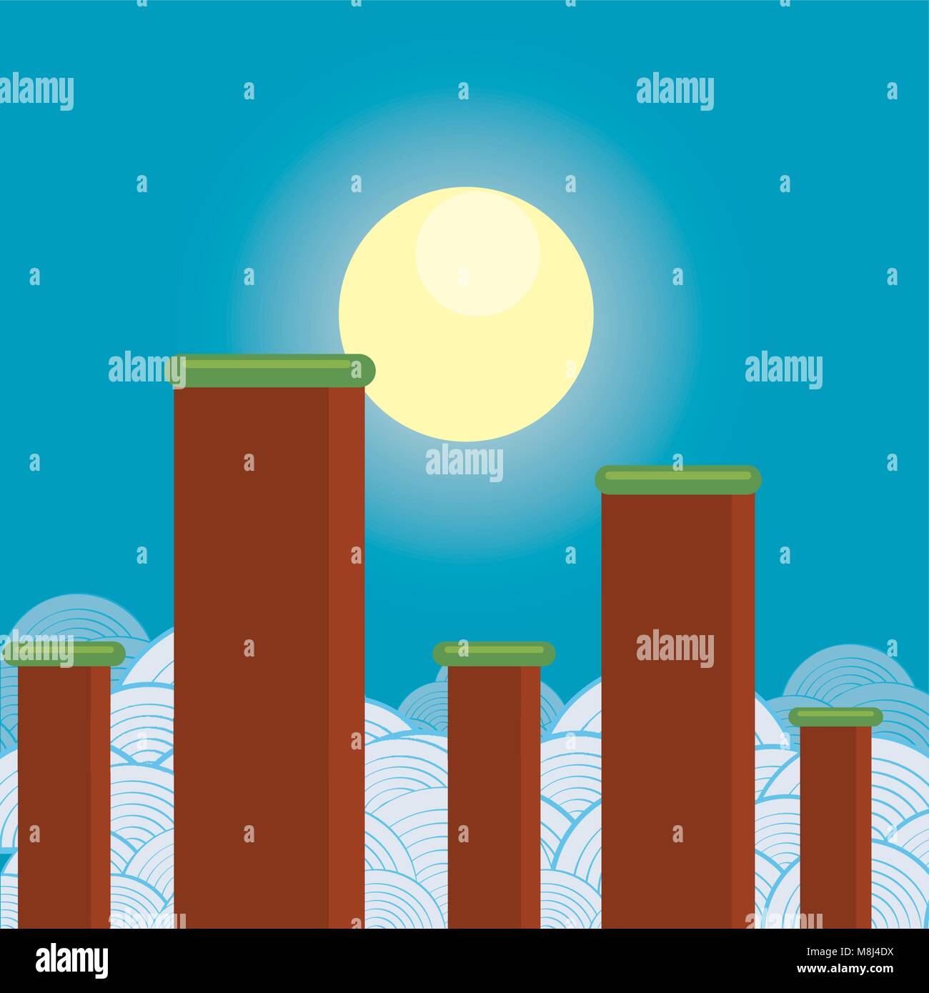 Video game design of landscape with mountains and sun, colorful design ...