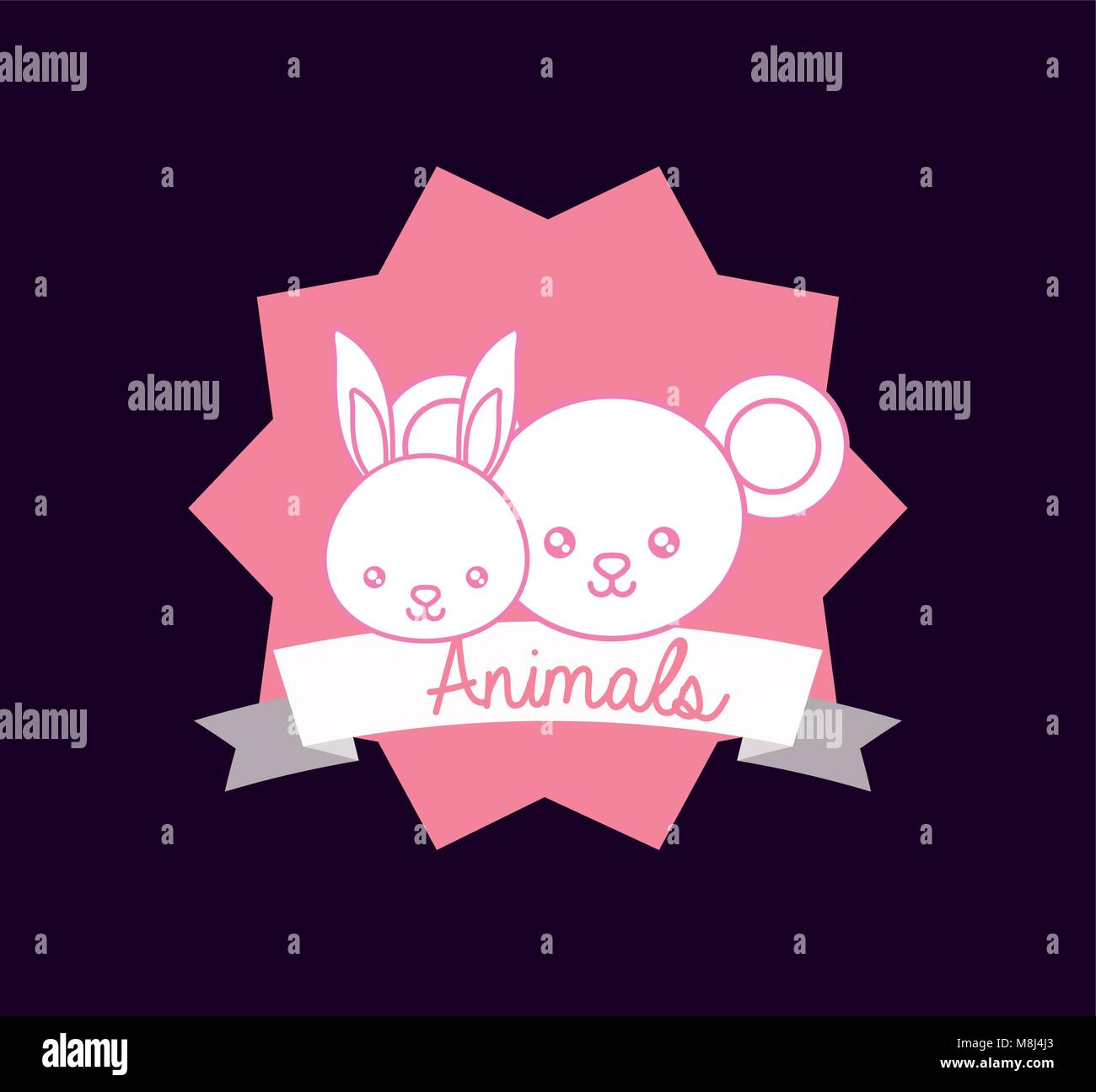 Cute animals design with decorative frame and ribbon with mouse and ...