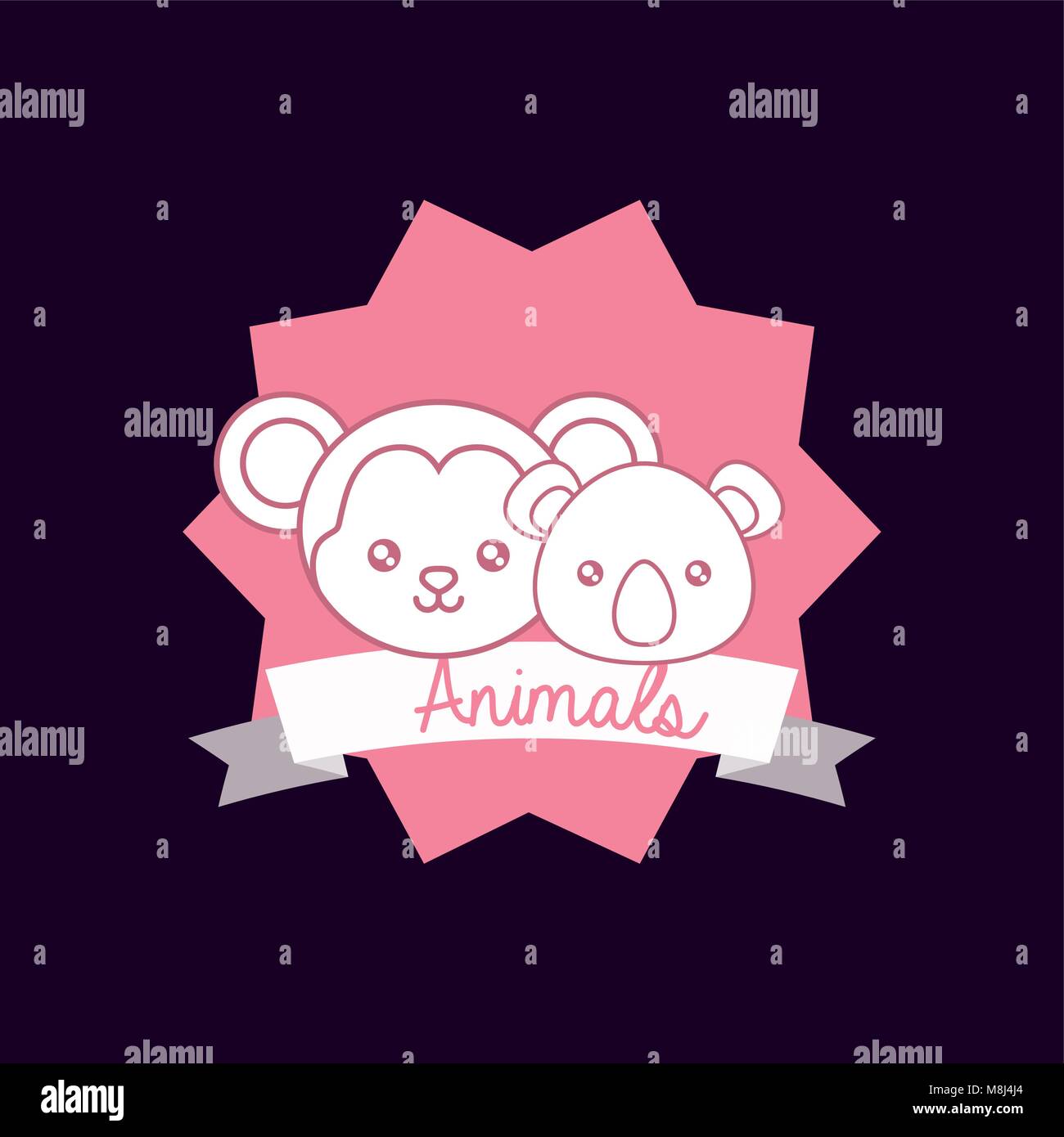 Cute animals design with decorative frame and ribbon with monkey and ...