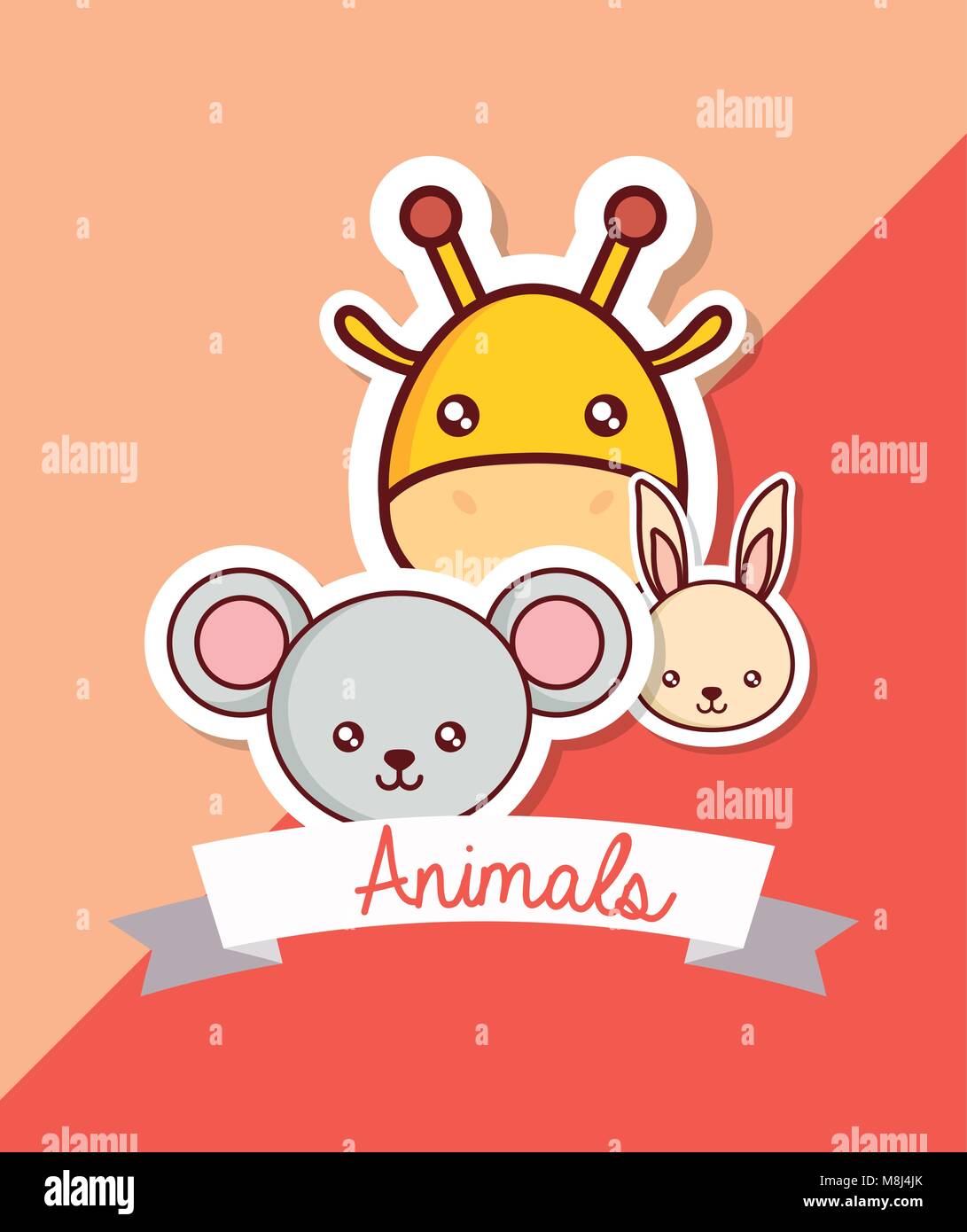 Decorative ribbon with Cute Giraffe and animals over colorful ...