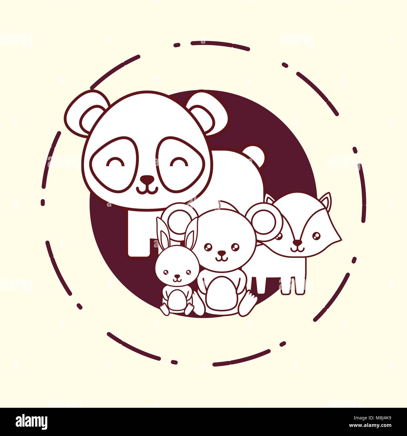 circular frame with cute panda bear and animals over white background ...