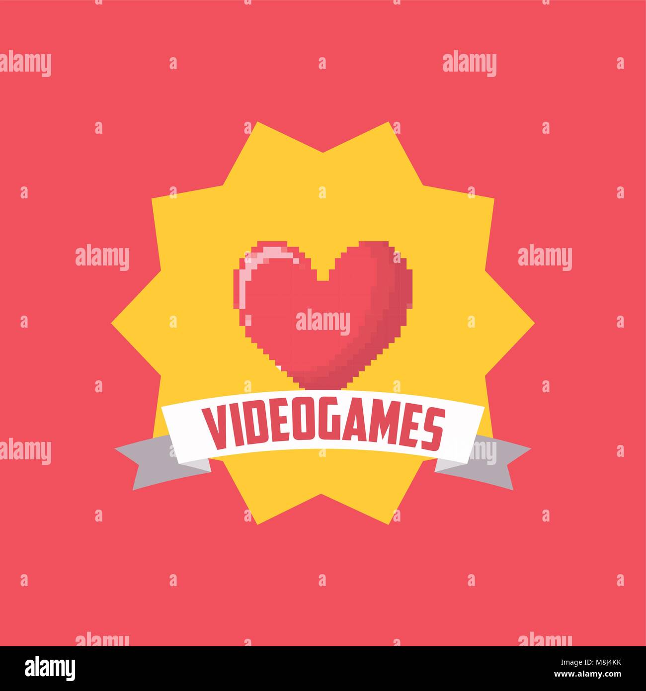Decorative frame and ribbon with Video Game heart icon over red ...