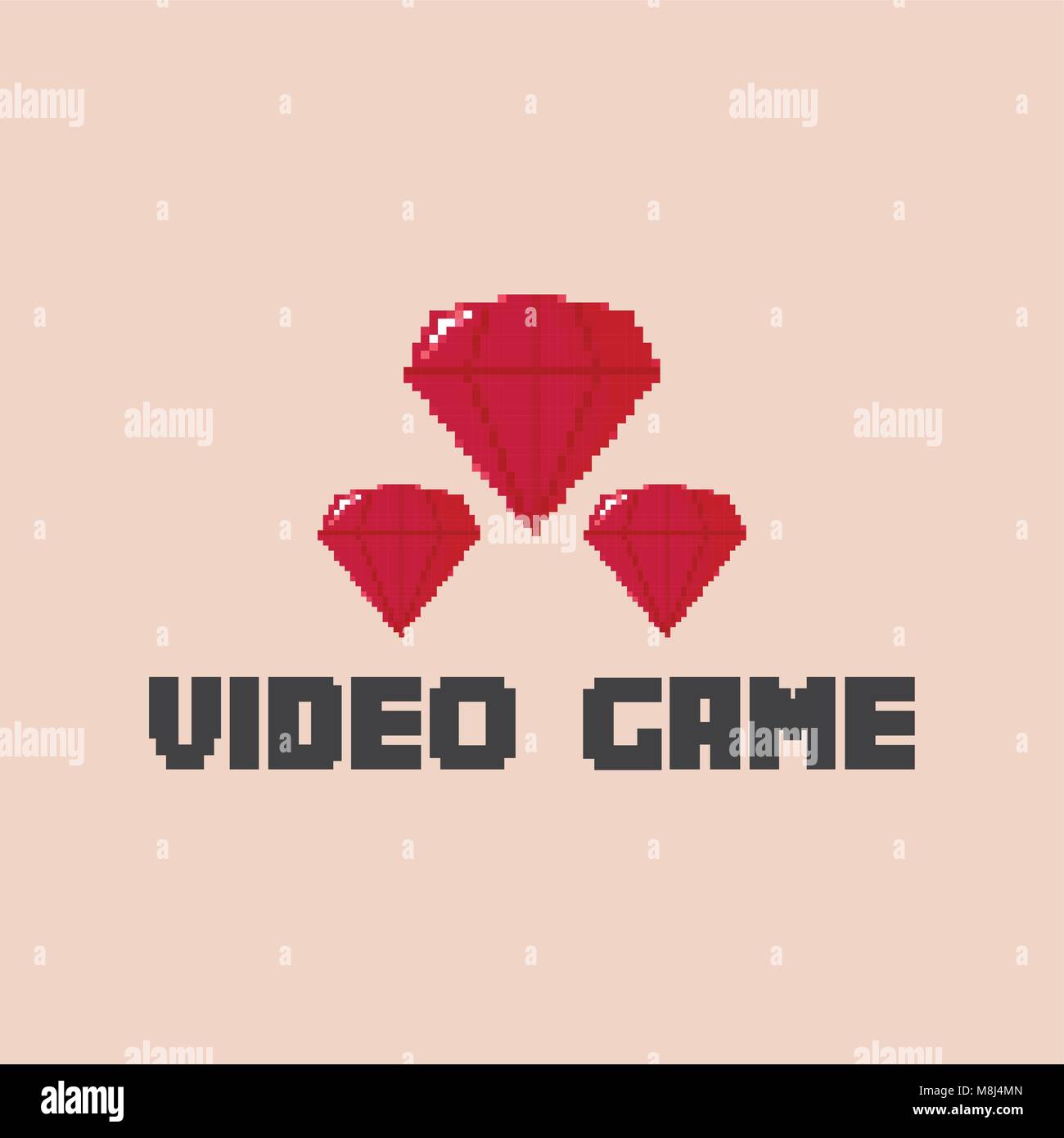 Video game design with pixelated red diamonds over pink background ...