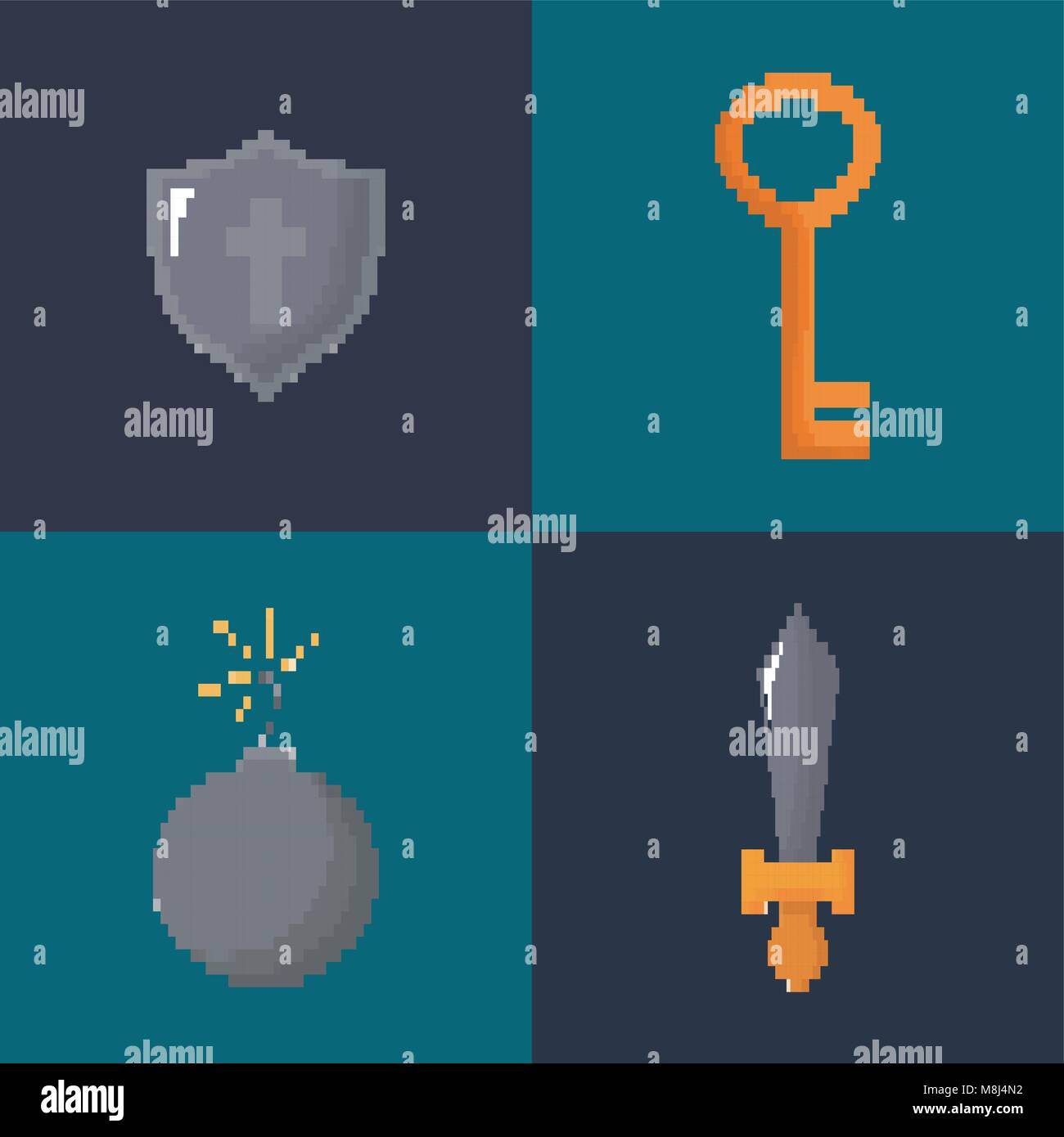 Icon set of video game concept over colorful squares, vector ...