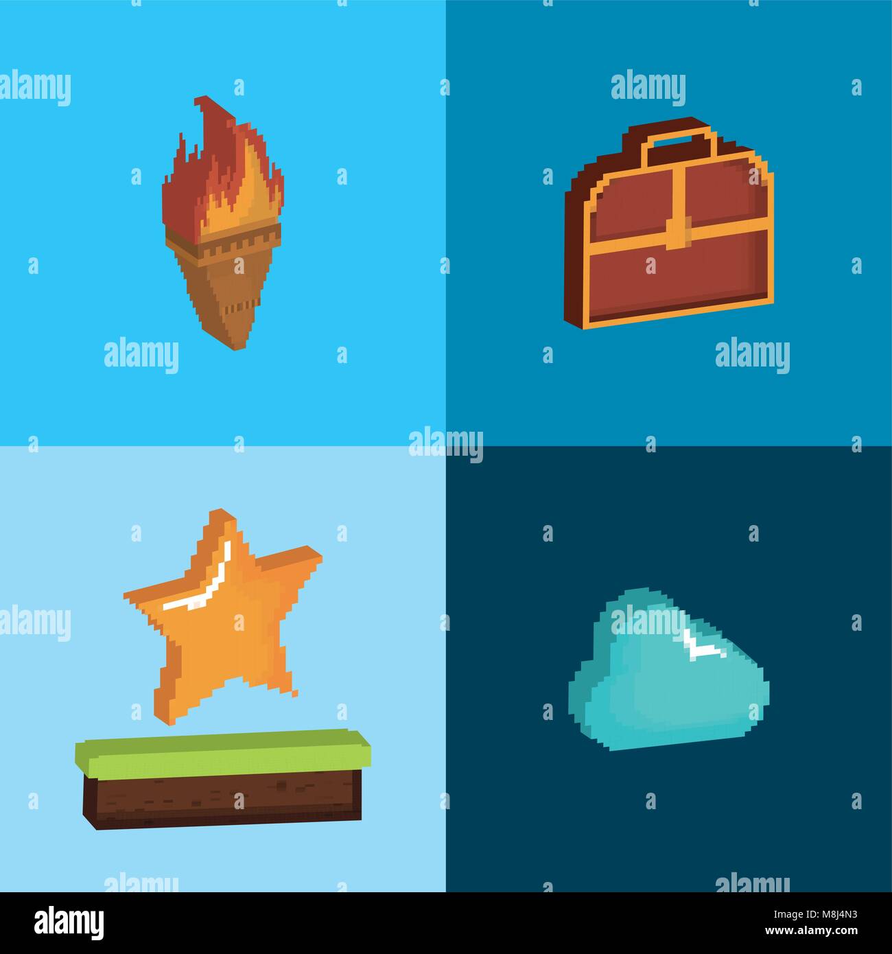 Icon set of video game concept over colorful squares, vector ...