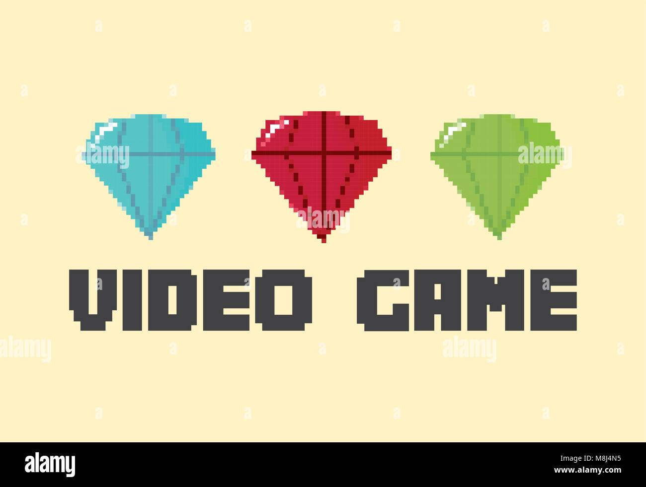 Video game design with pixelated diamonds over yellow background ...